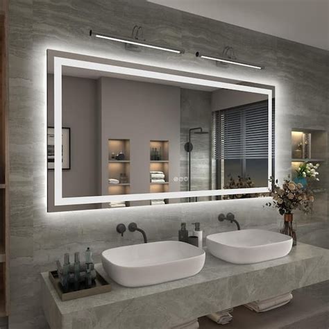 Apmir 60 In W X 30 In H Large Rectangular Frameless Double Led Lights Anti Fog Wall Bathroom
