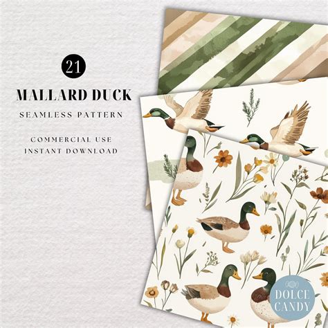 Seamless Mallard Duck Pattern Duck Hunting Repeating Pattern Cute