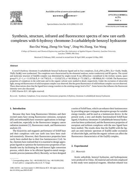 Pdf Synthesis Structure Infrared And Fluorescence Spectra Of New