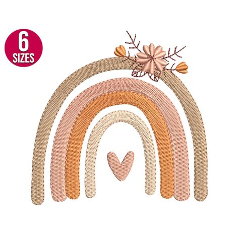 Boho Rainbow Embroidery Design With Flower Floral Machine Inspire