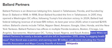 Trumps Epic Cage Match Both Susie Wiles And Pam Bondi Came From Ballard Partners Kash Patel Is