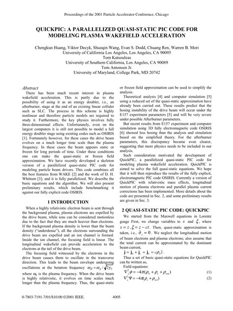 Pdf Quickpic A Parallelized Quasi Static Pic Code For Modeling