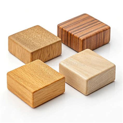 Four Square Wooden Blocks With Different Wood Grain Textures Wood
