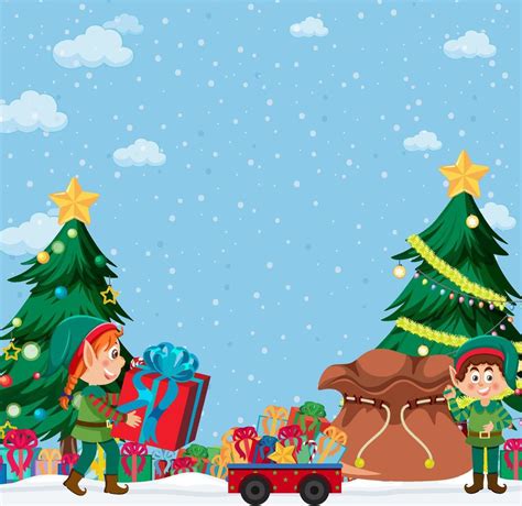 Christmas Background With Elves And Ts 13908676 Vector Art At Vecteezy