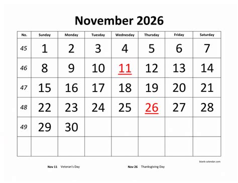 November 2026 Calendars 52 Free Printable Pdfs