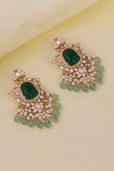 Buy Green Stones Emerald Moissanite Earrings By Riana Jewellery Online
