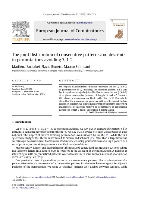 Pdf The Joint Distribution Of Consecutive Patterns And Descents In