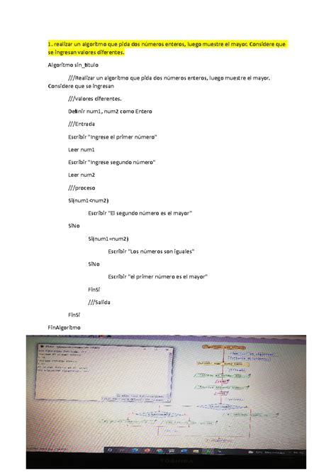 Algoritmo Semana 7 Realizar Un Algoritmo Que Pida Dos Números Enteros