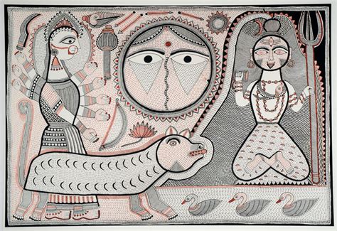 A Woman Burning In The Distance Contemporary Mithila Art 50 Watts