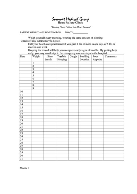 Heart Failure Printable Daily Weight Log Chf Printable Word Searches