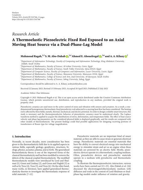 Pdf A Thermoelastic Piezoelectric Fixed Rod Exposed To An Axial Moving Heat Source Via A Dual
