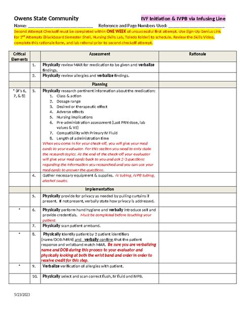 Ivpb With Iv Fluid Initiation Revised Owens State Community Ivf