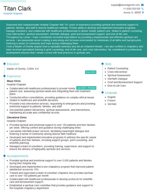 Hospital Chaplain Resume Template Resumegemini Online Resume Builder