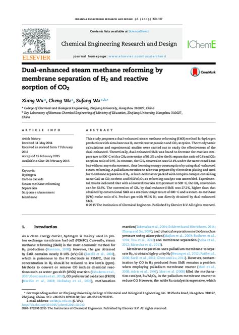 Pdf Dual Enhanced Steam Methane Reforming By Membrane Separation Of