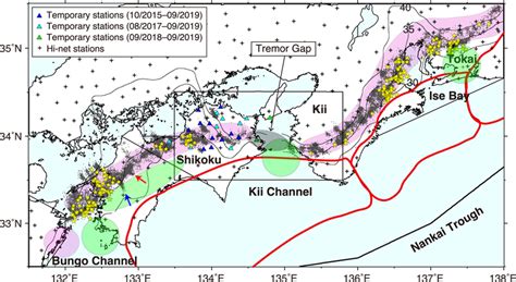 Distribution Of Tremor In Southwest Japan The Map Shows Tremor Events