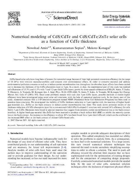 Pdf Numerical Modeling Of Cds Cdte And Cds Cdte Znte Solar Cells As A Function Of Cdte Thickness