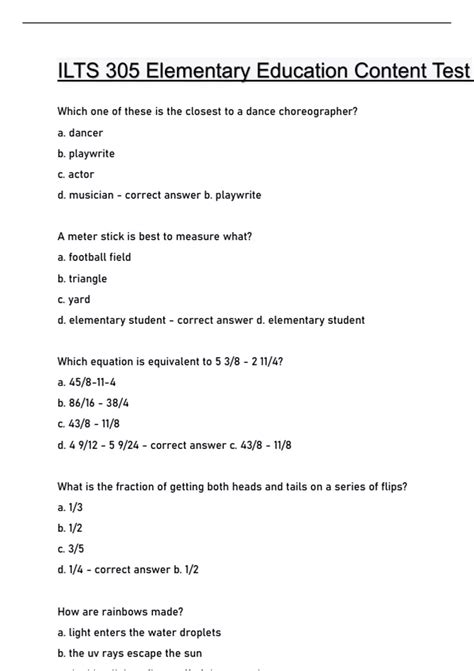 Ilts 305 Elementary Education Content Test 2023 Questions And Answers Latest Update Ilts 305