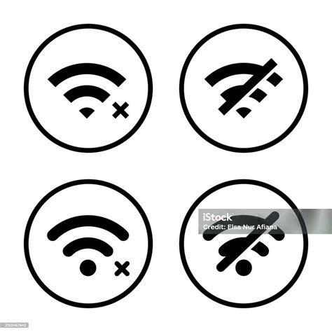 Disconnect Wifi Icon Set On Circle Line Lost Wireless Connection