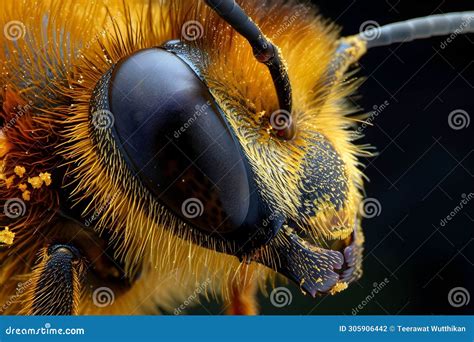 Extreme Macro Of A Bee S Eye And Fuzzy Face Stock Illustration