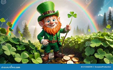 Leprechaun With Clover And Rainbow Stock Illustration Illustration Of Rainbow Nature 314468590