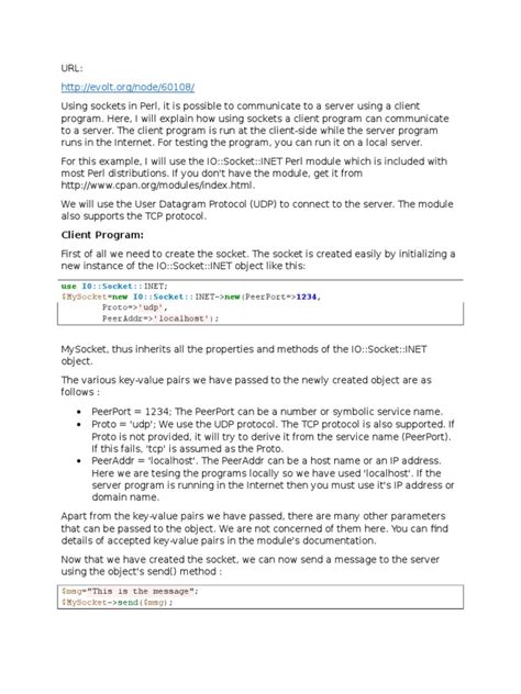 Socket Programming In Perl Pdf Network Socket Computer Networking