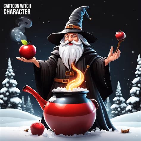 Witch Magic Cartoon Character With Black Background Premium Ai