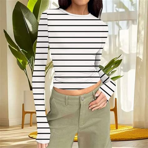 Carryking Womens Long Sleeve Shirts Spring Casual Basic Going Out Crop