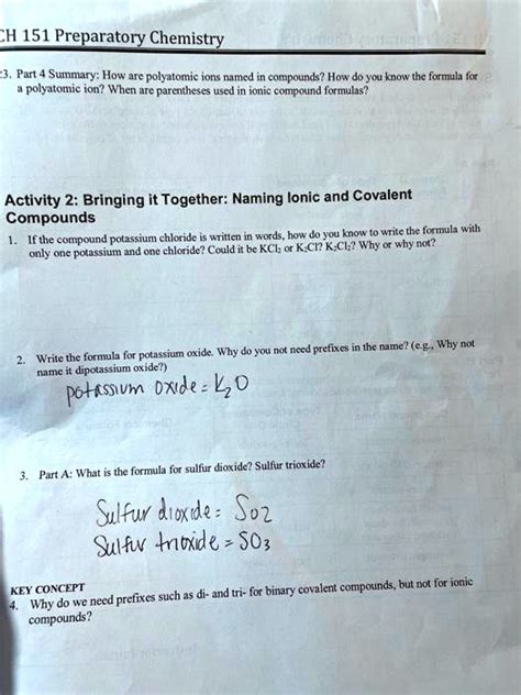 Solved H151 Preparatory Chemistry Patt 4 Summary How Are Polyatomic Ions Named Compounds How