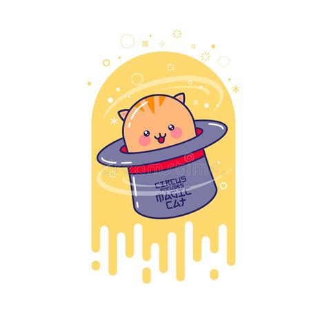 Cute Magic Cat In The Hat Kawaii Illustration Japanese Kawaii Style