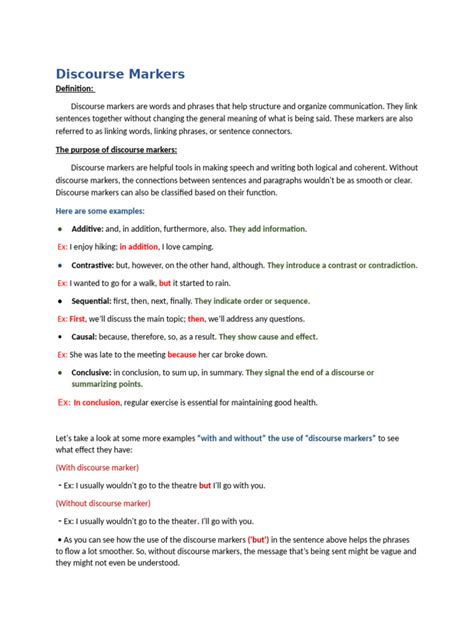 Eng315 Discourse Markers Pdf Sentence Linguistics Discourse