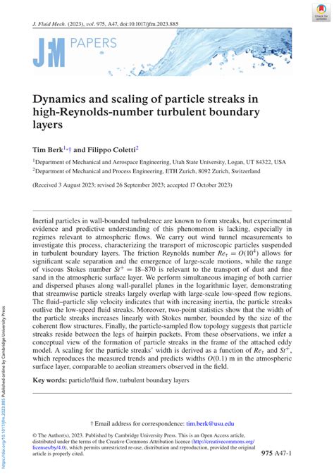 Pdf Dynamics And Scaling Of Particle Streaks In High Reynolds Number