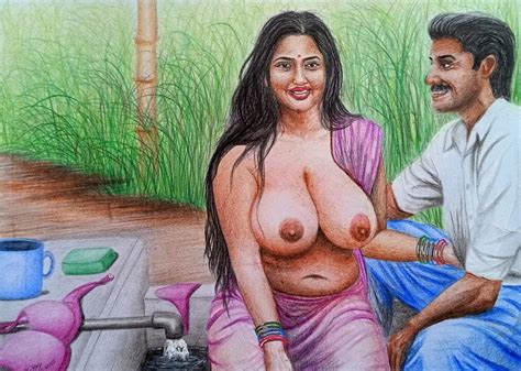 Erotic Art Or Drawing Of A Sexy Desi Indian Village Woman Fucking With Brother In Law In An Open
