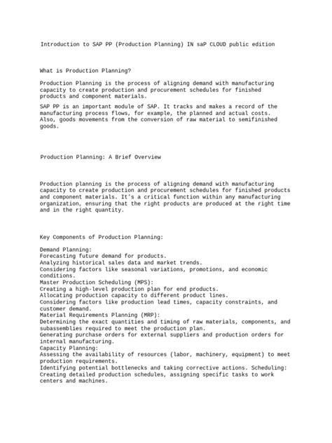 Introduction To Sap Pp Production Pdf Production And Manufacturing