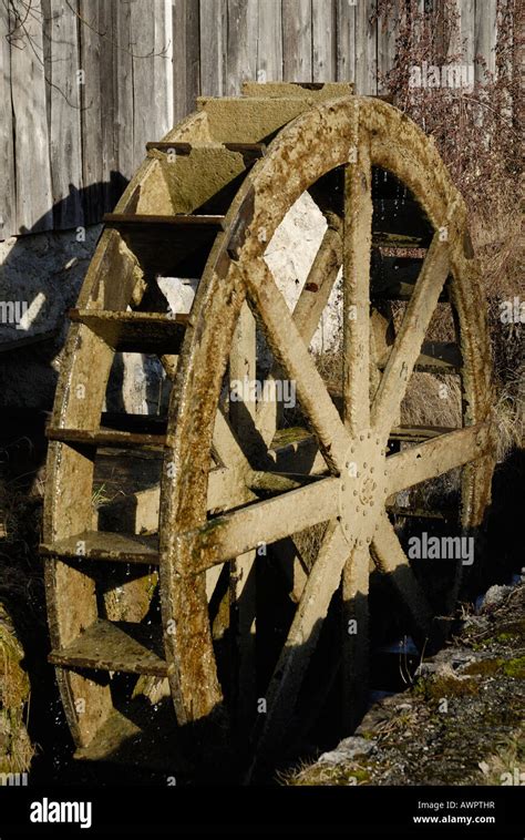 Wooden Mill Wheel At An Old Sawmill In Nussdorf Bavaria Germany