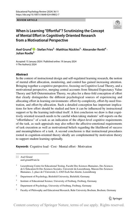 Pdf When Is Learning “effortful” Scrutinizing The Concept Of Mental