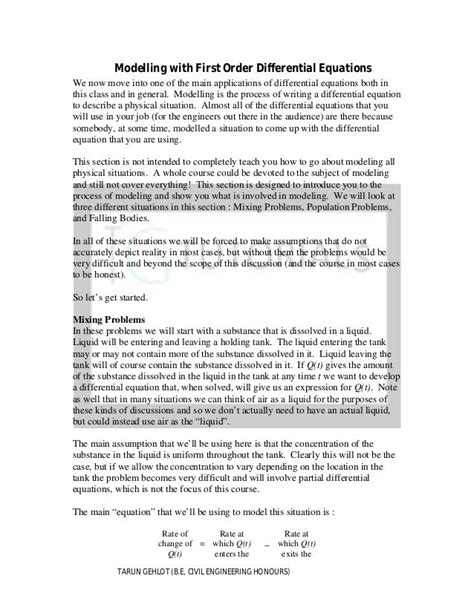 Modelling With First Order Differential Equations