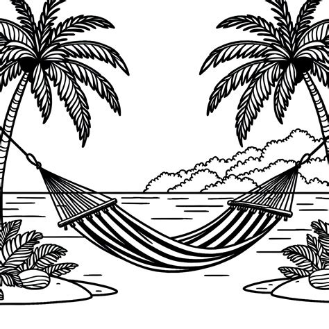 Hängematte Zwischen Zwei Palmen Auf Einer Insel Ausmalbild Kostenlos
