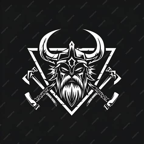 Premium Photo Brutal Viking Raider Logo With Axes And Horns For
