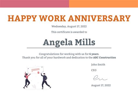 Work Anniversary Certificate Template Avxvi