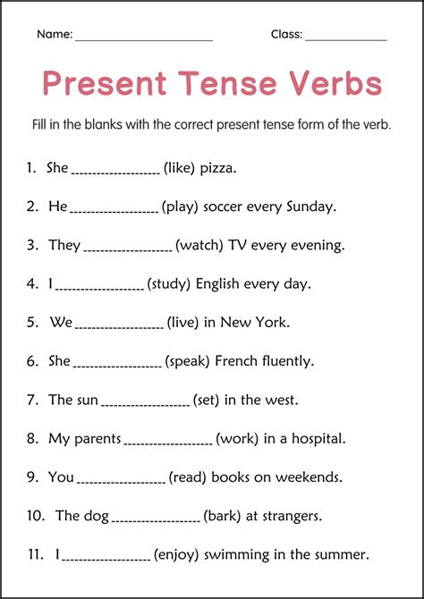 Present Tense Verbs Worksheets