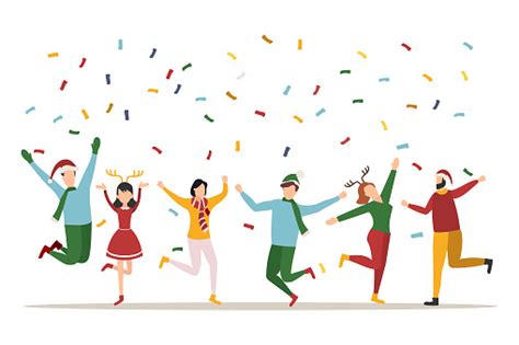 크리스마스와 새해 기업 파티에서 행복한 사람들 긍정적 인 남성과 여성은 춤과 재미를 최신 벡터 문자 집합입니다 12월에 대한 스톡 벡터 아트 및 기타 이미지 Istock