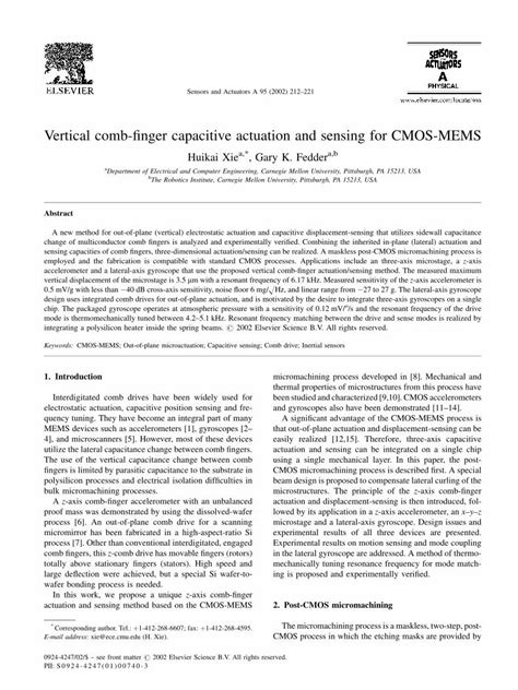 Pdf Vertical Comb Finger Capacitive Actuation And Sensing For Cmos