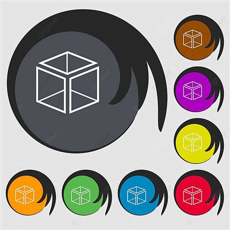 Vector Symbols Of 3d Cube Icon On Eight Colored Buttons Vector Navigation Cube Flat Png And