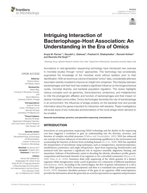 Pdf Intriguing Interaction Of Bacteriophage Host Association An Understanding In The Era Of Omics