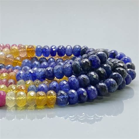 Natural Multi Sapphire Faceted Rondelle Gemstone Beads Strand 19986