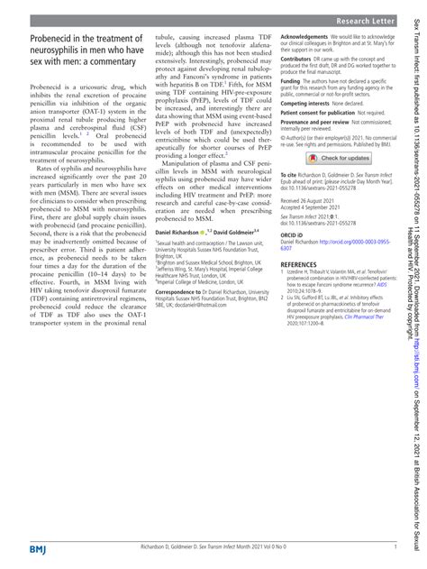 Pdf Probenecid In The Treatment Of Neurosyphilis In Men Who Have Sex