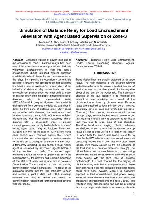 PDF Simulation Of Distance Relay For Load Encroachment Alleviation With Agent Based