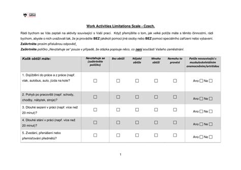 Pdf Work Activities Limitations Scale Czech