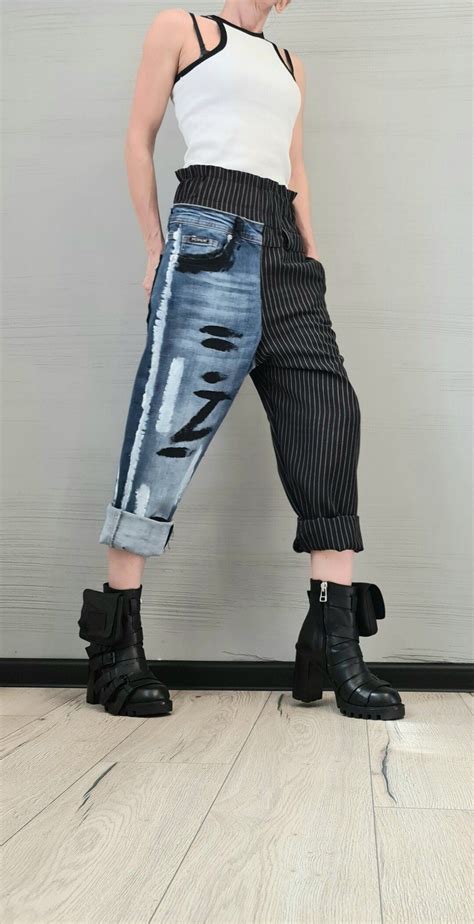 Nieuwe Collectie Extravagante Spijkerbroeken Asymmetrische Spijkerbroeken Geverfde Streetwear