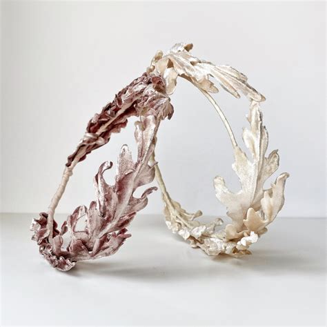 Ivory Silk Velvet Oak Leaf Hair Crown Wreath Halo Etsy